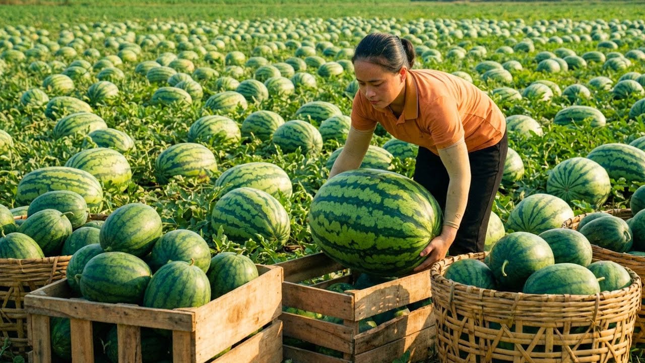 Harvesting Giant Watermelons and Taking Them to the Market for Sale ...
