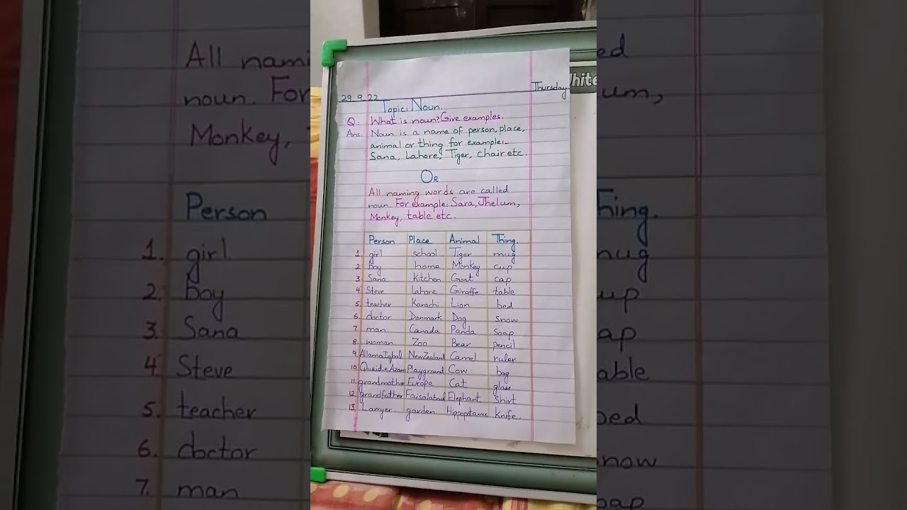 Noun with examples/person/place/Animal/thing/Learn English with nida ...