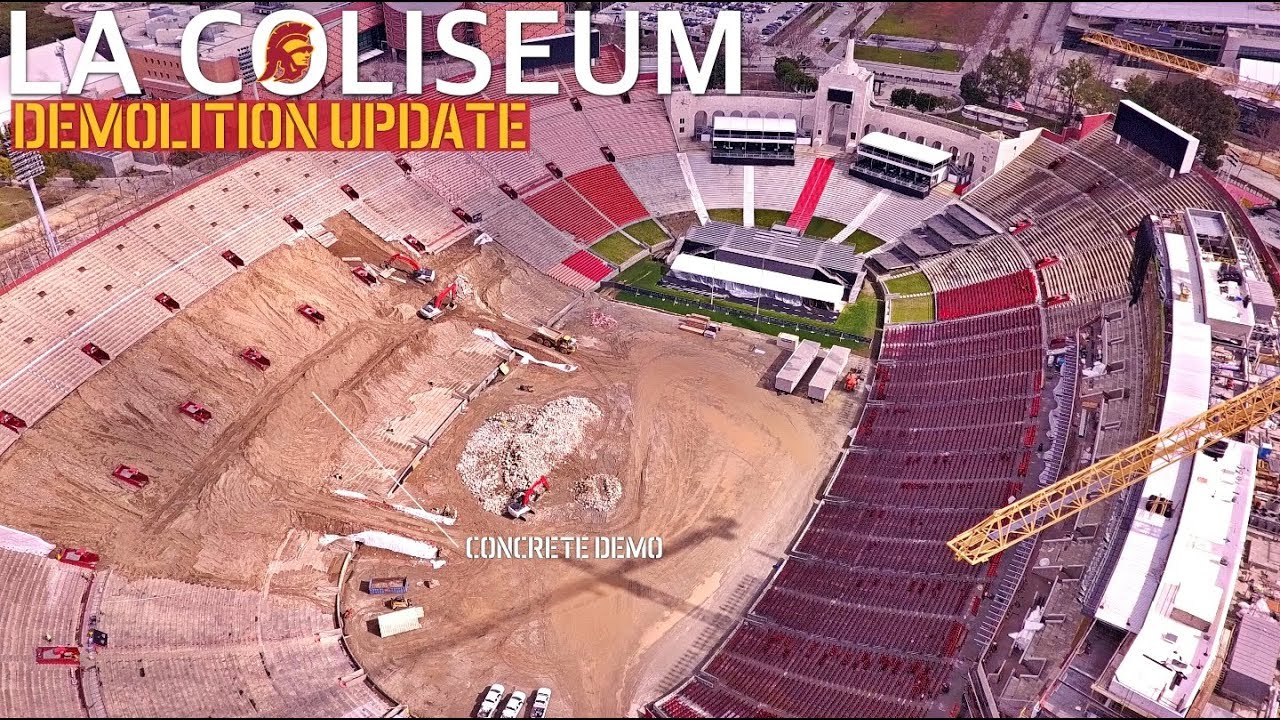 The destruction of USC's LA Coliseum | Demolition Aerial Update Feb '19 ...