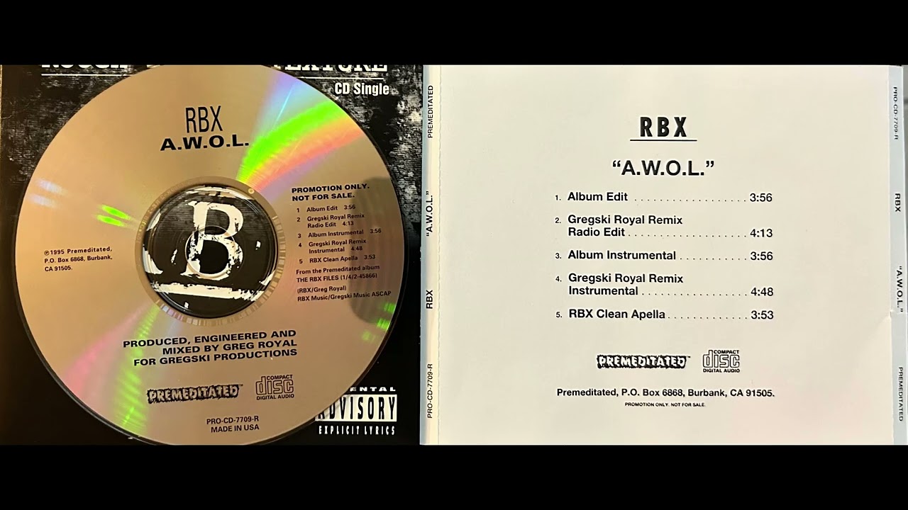 RBX (1. A.W.O.L. - ALBUM EDIT)(1995 Promo CD Single)(The R.B.X Files ...