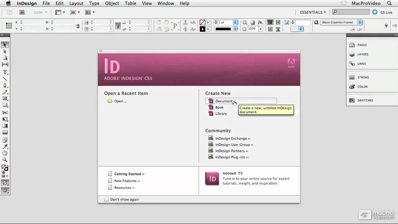 InDesign 101: Core InDesign - 02. Working from the Welcome Screen - YouTube