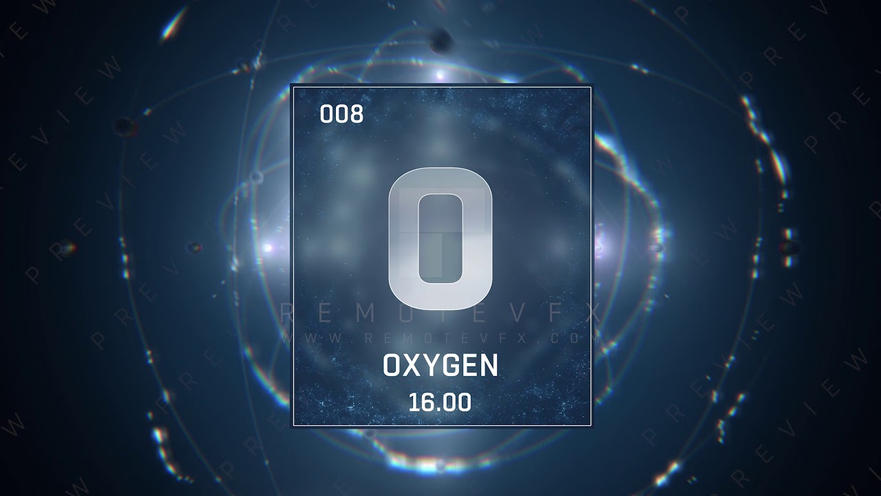 Oxygen as Element 8 of the Periodic Table. Screen graphic on blue ...