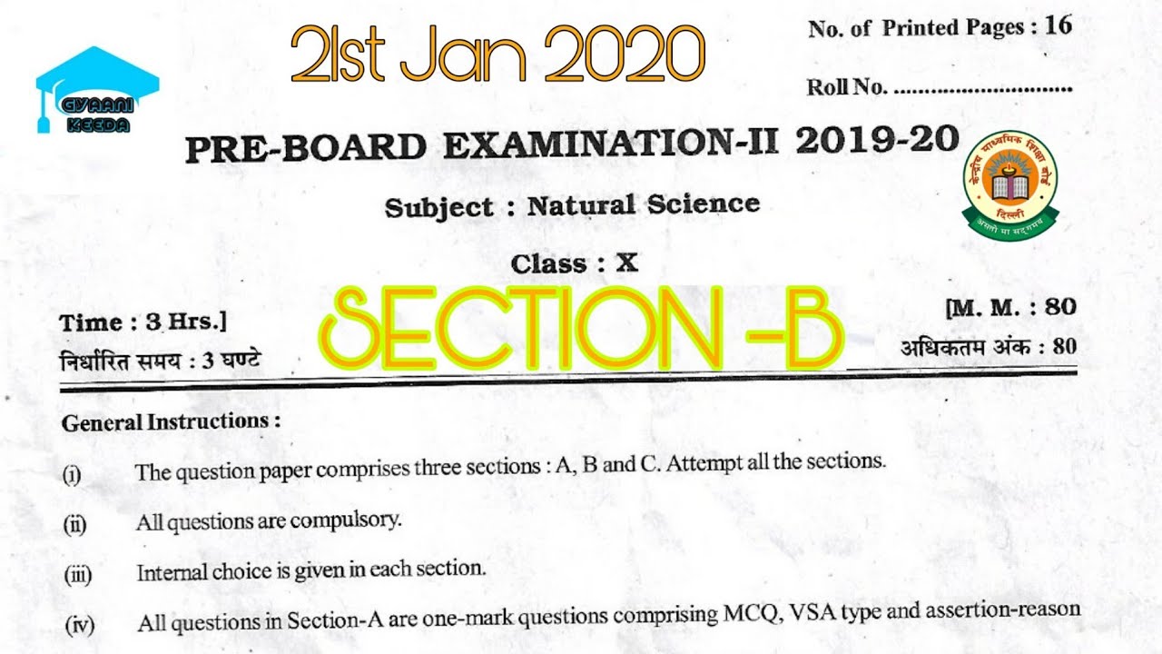 CLASS X SCIENCE PRE -BOARD 2 SOLUTIONS [2020-2021]|CLASS X SCIENCE ...