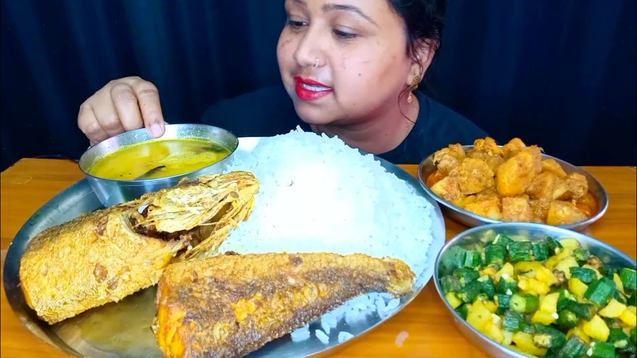 Big Bites Rice With Tok Dal, Bhola Mach Bhaja, Echor Chingri bhendi ...