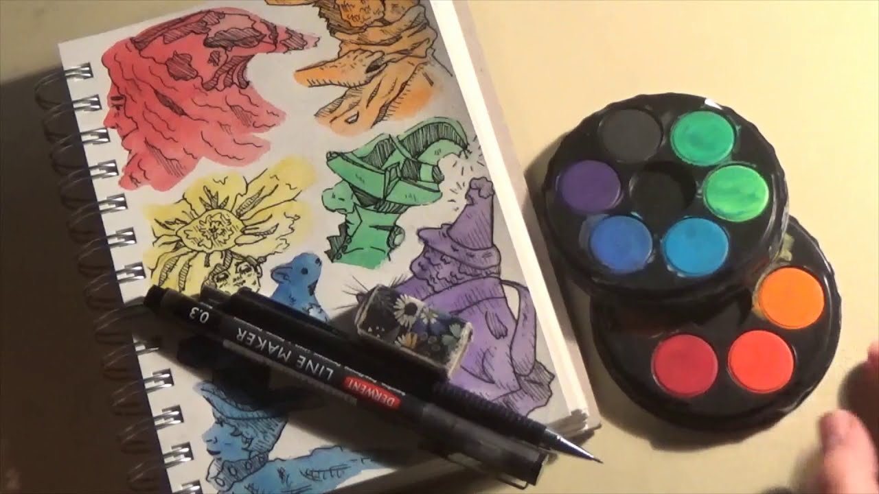Painting & Drawing on Random Watercolor Blobs (my first attempt at ...