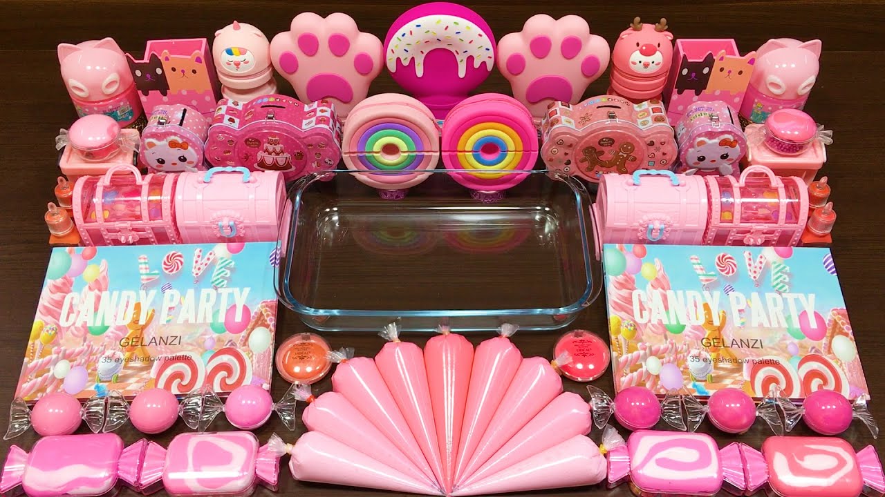 Series PINK CANDY Slime! Mixing Random Things into GLOSSY Slime ...