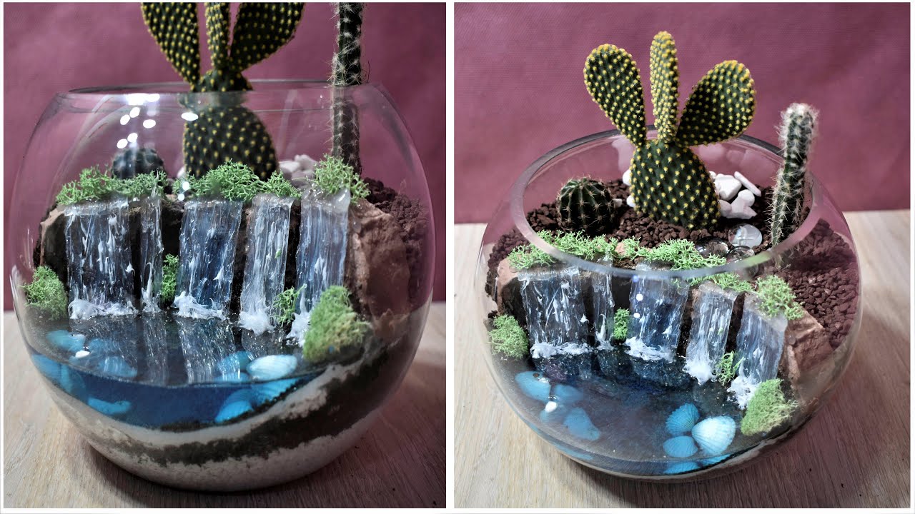 DIY Terrarium with waterfalls / Waterfall and cactus terrarium - YouTube