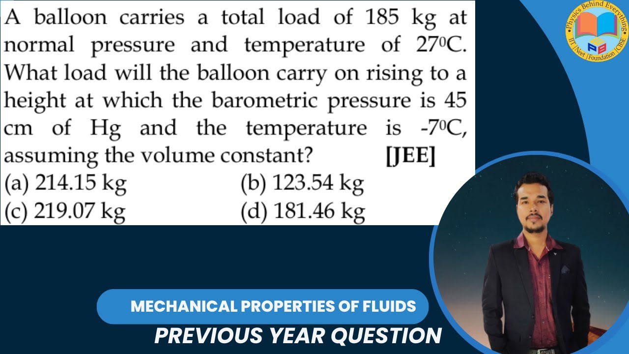 A balloon carries a total load of 185 kg at normal pressure and ...
