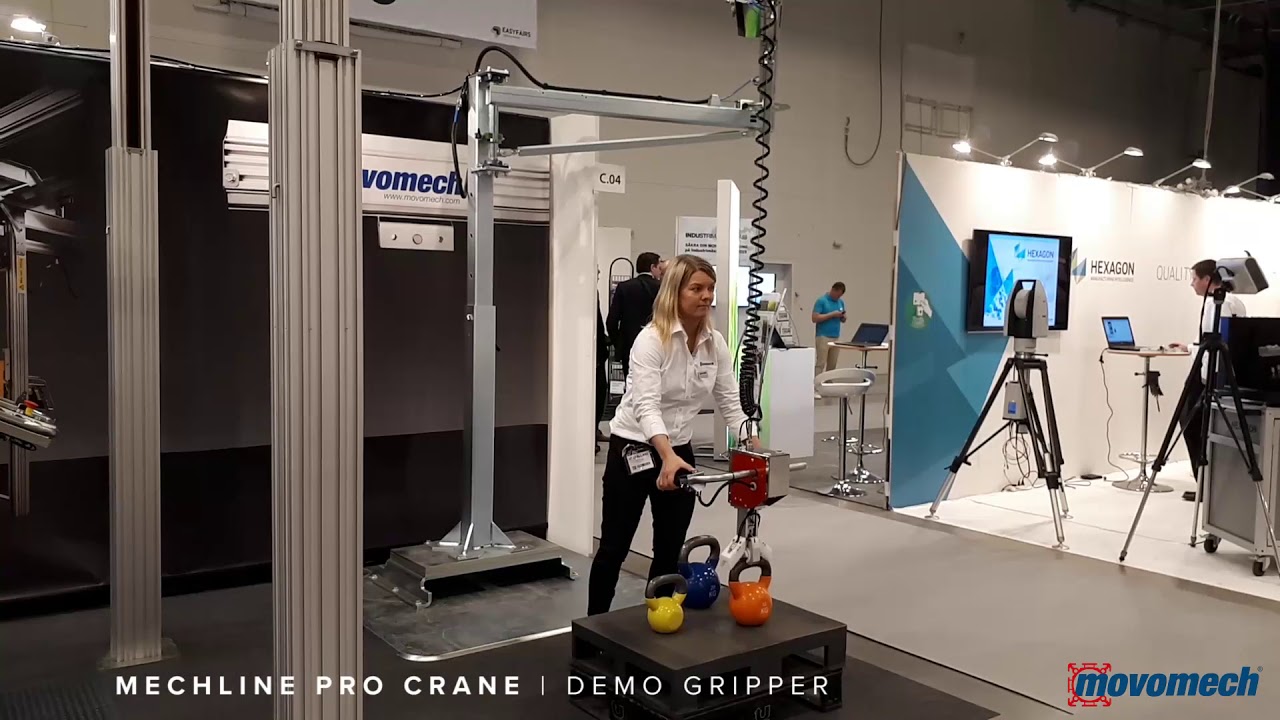 Jib crane with integrated balance lifter KETTLE BELLS demo - Movomech ...