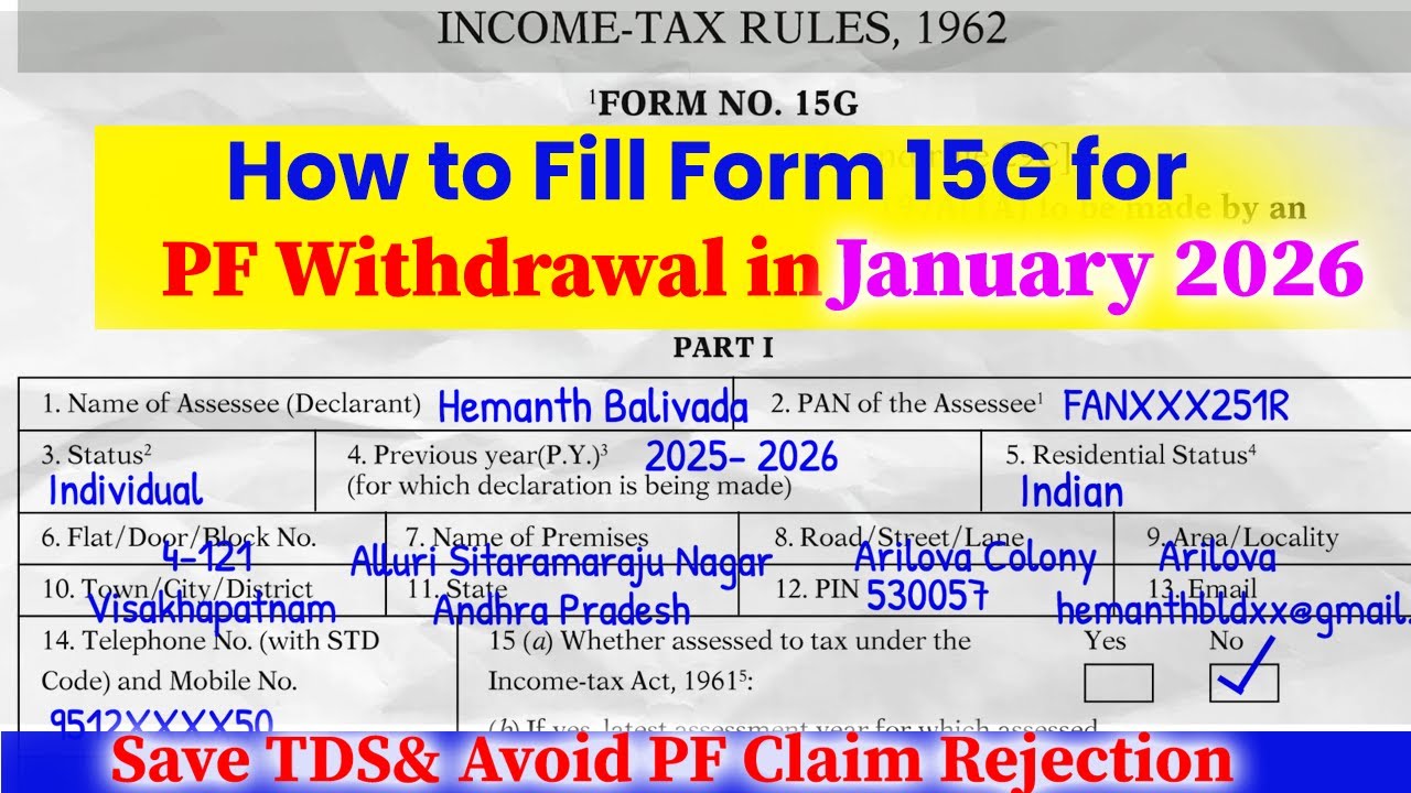 How to Fill Form 15G for PF Withdrawal in January 2026 | Sample Filled ...