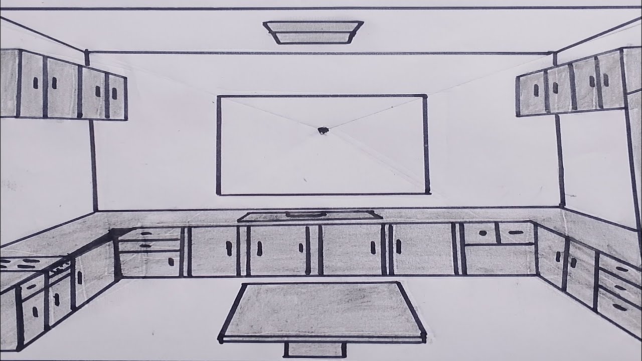 how to draw kitchen room step by step। kitchen room drawing easy। Sowa ...
