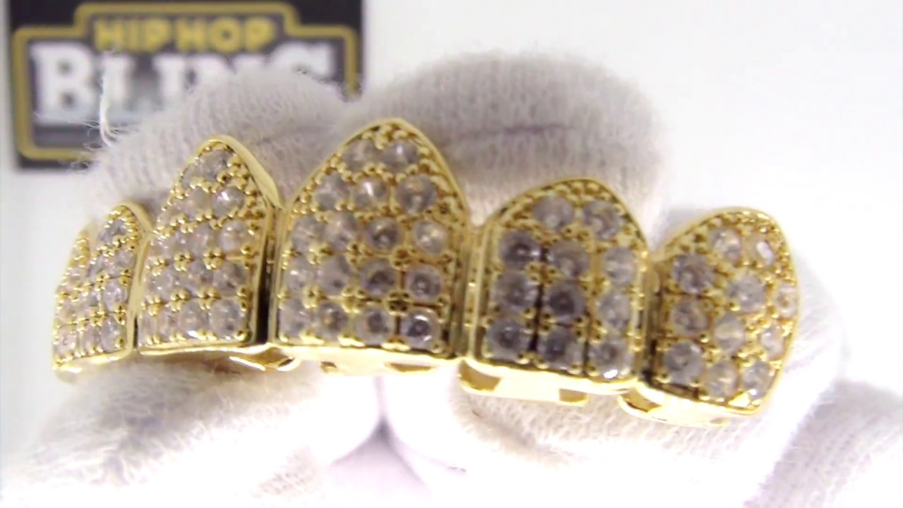 Bling Bling CZ Gold Hip Hop Grillz Top Teeth GZCZL001G - YouTube