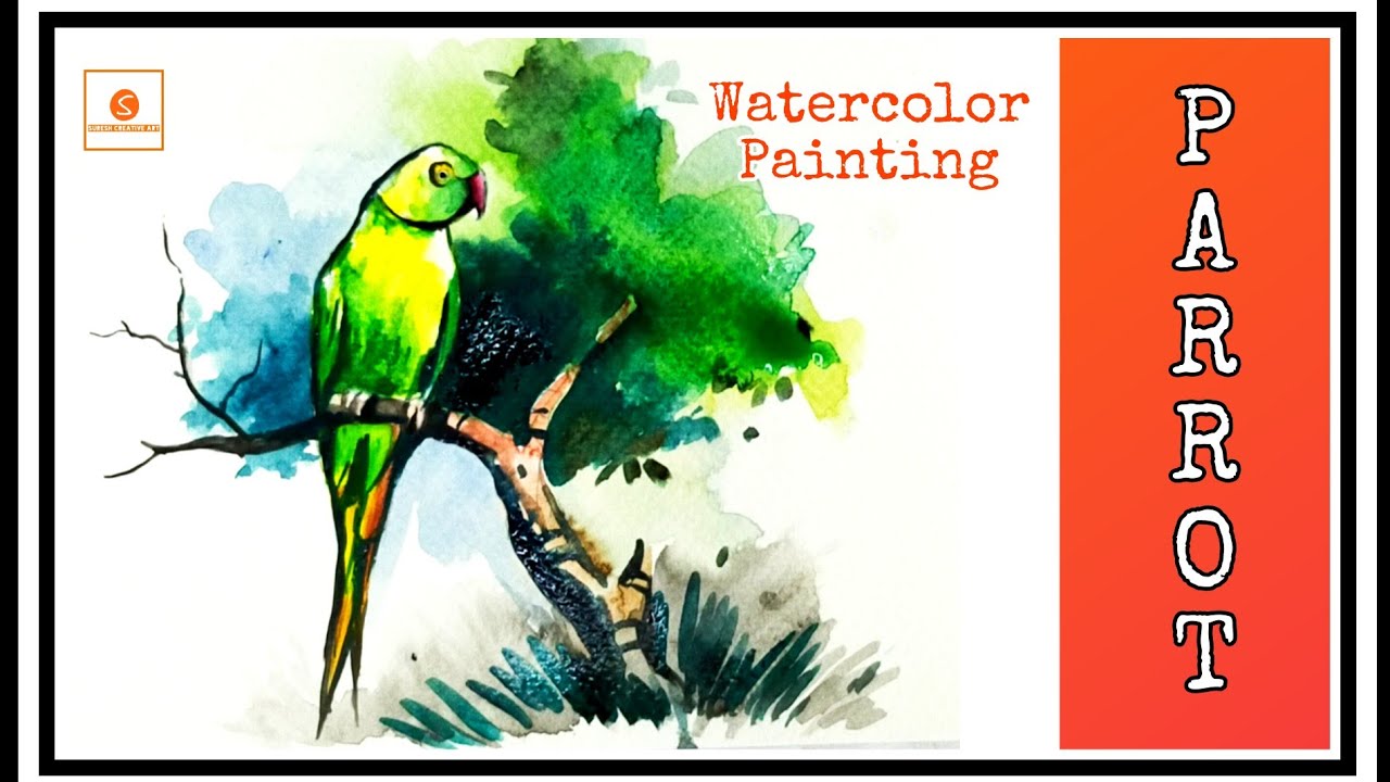 Easy Green Parrot Watercolor Painting | How to draw Parrot | suresh ...