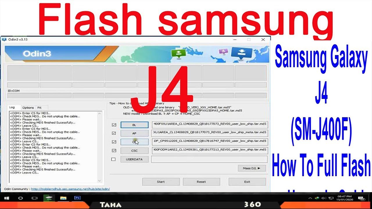 How to flash samsung galaxy J4 by Odin flash tool step by setp J400F ...