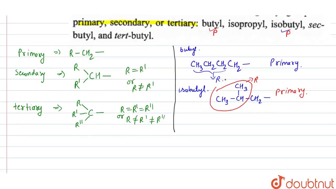 Classify each of the following alkyl groups as primary, secondary, or ...