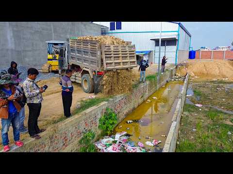 Huge Smooth Landfill Process! KOMAT'SU Bulldozer & 5 Ton Trucks Building New Land