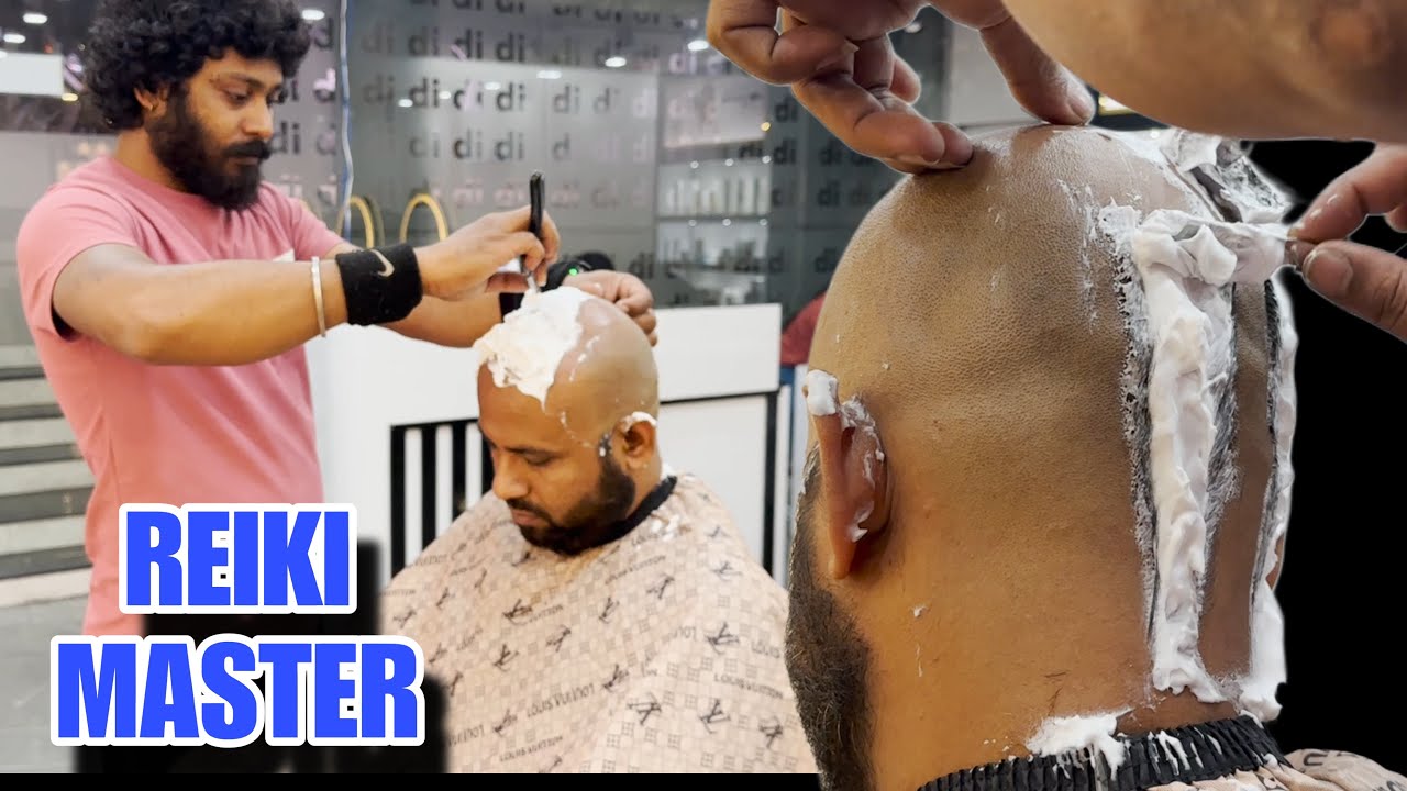 Reiki Master head shave video , Basu Barber, Indian barber , Asmr ...