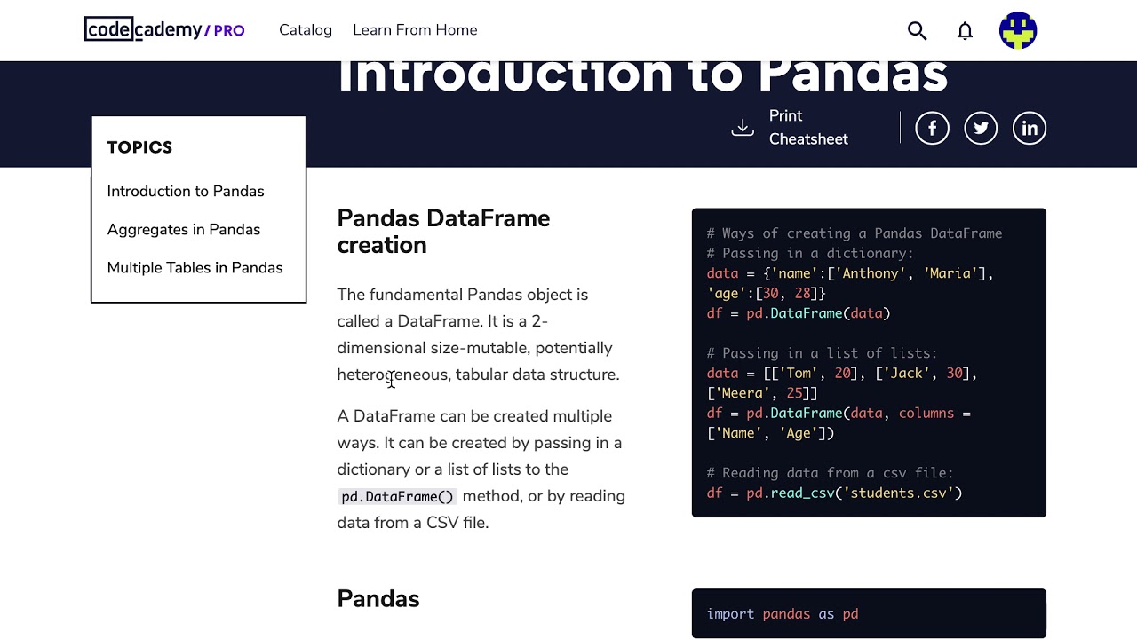 2021 Codecademy Walkthrough | Creating, Loading, and Selecting Data ...