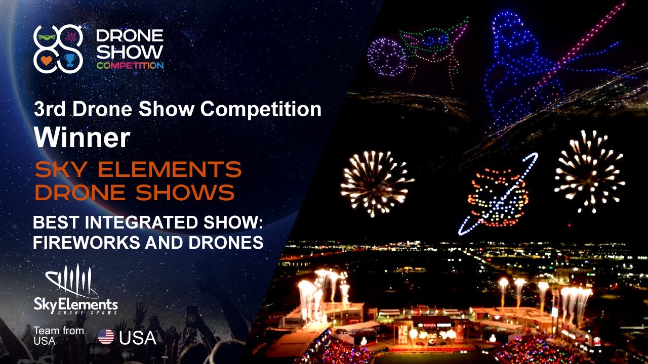 A combination of light drones and fireworks at a themed event - YouTube