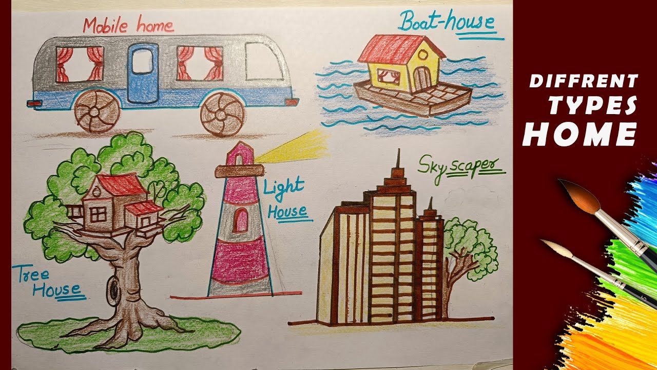 How to Draw Different Types of Home | House Drawing | Bus Home - YouTube