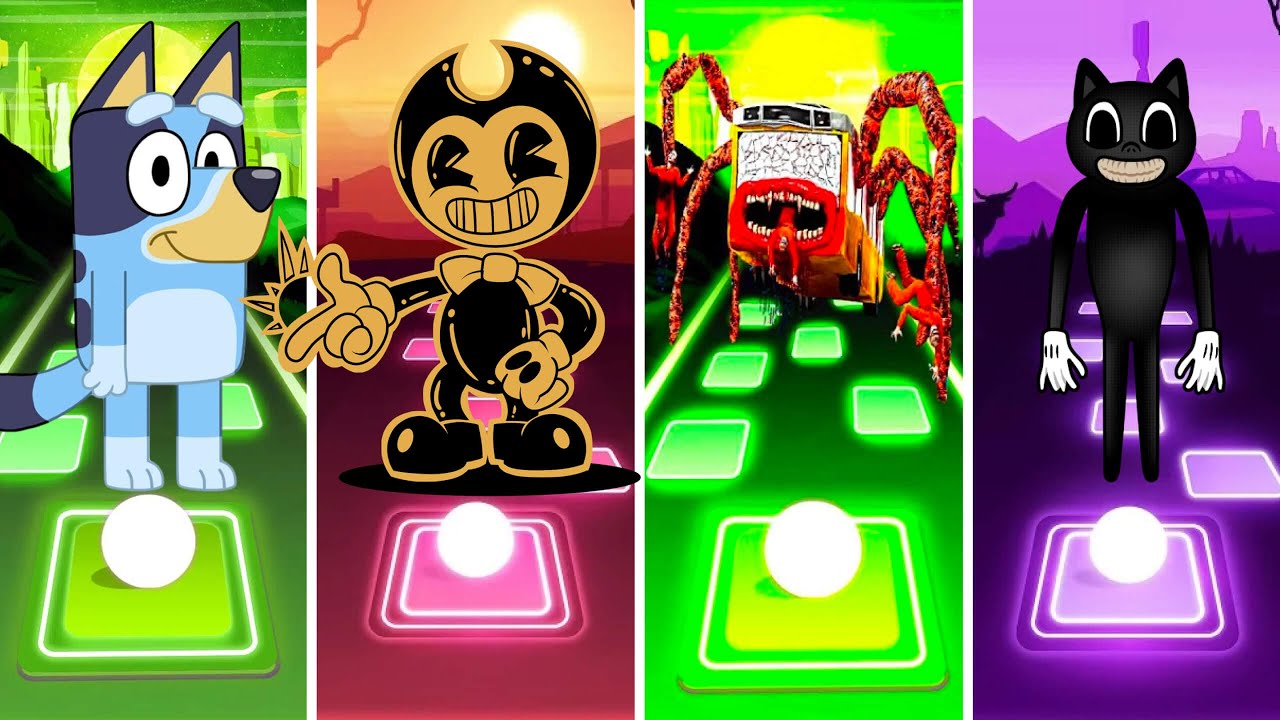 Bluey 🆚 Bendy 🆚 Bus Eater 🆚 Cartoon Cat | Tiles Hop EDM Rush - YouTube