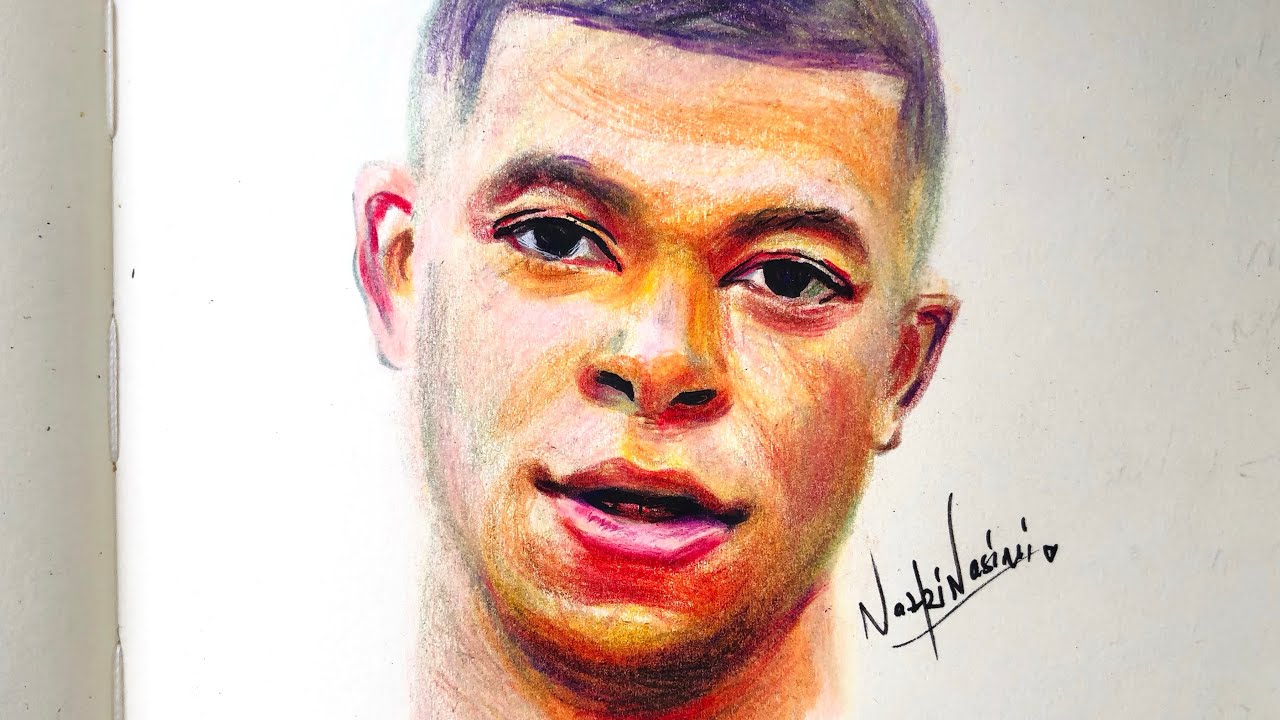 Kylian Mbappé portrait drawing process Timelapse video. Prismacolor ...