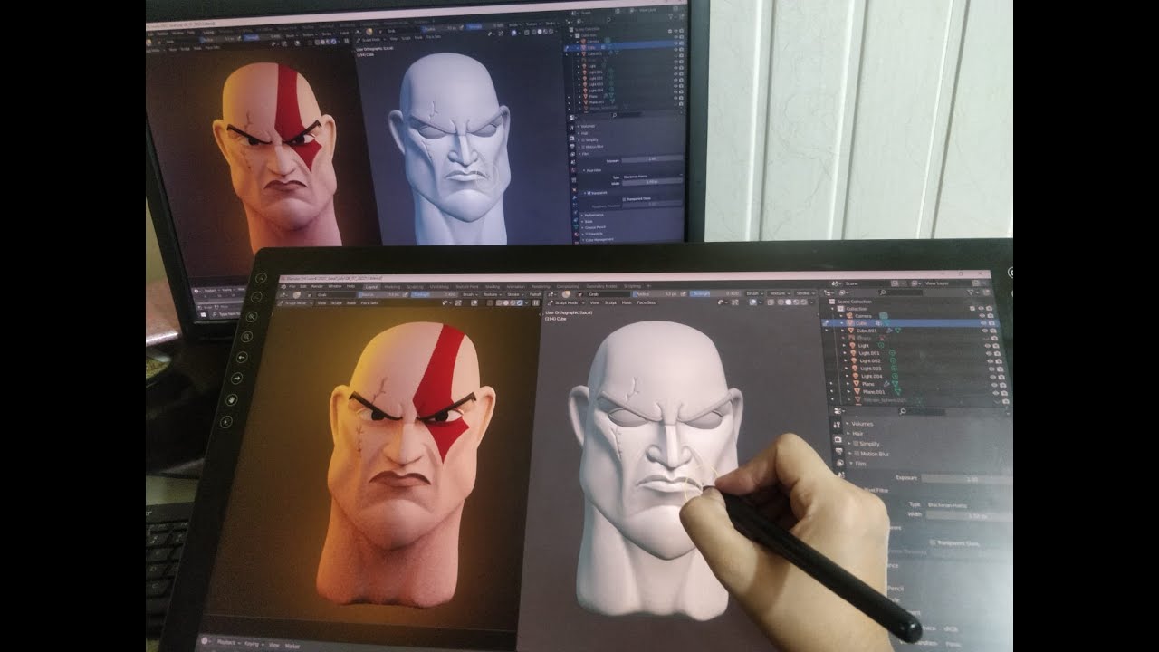 Kratos Stylized Face Sculpting ( Blender Sculpting Timelapse ) - YouTube