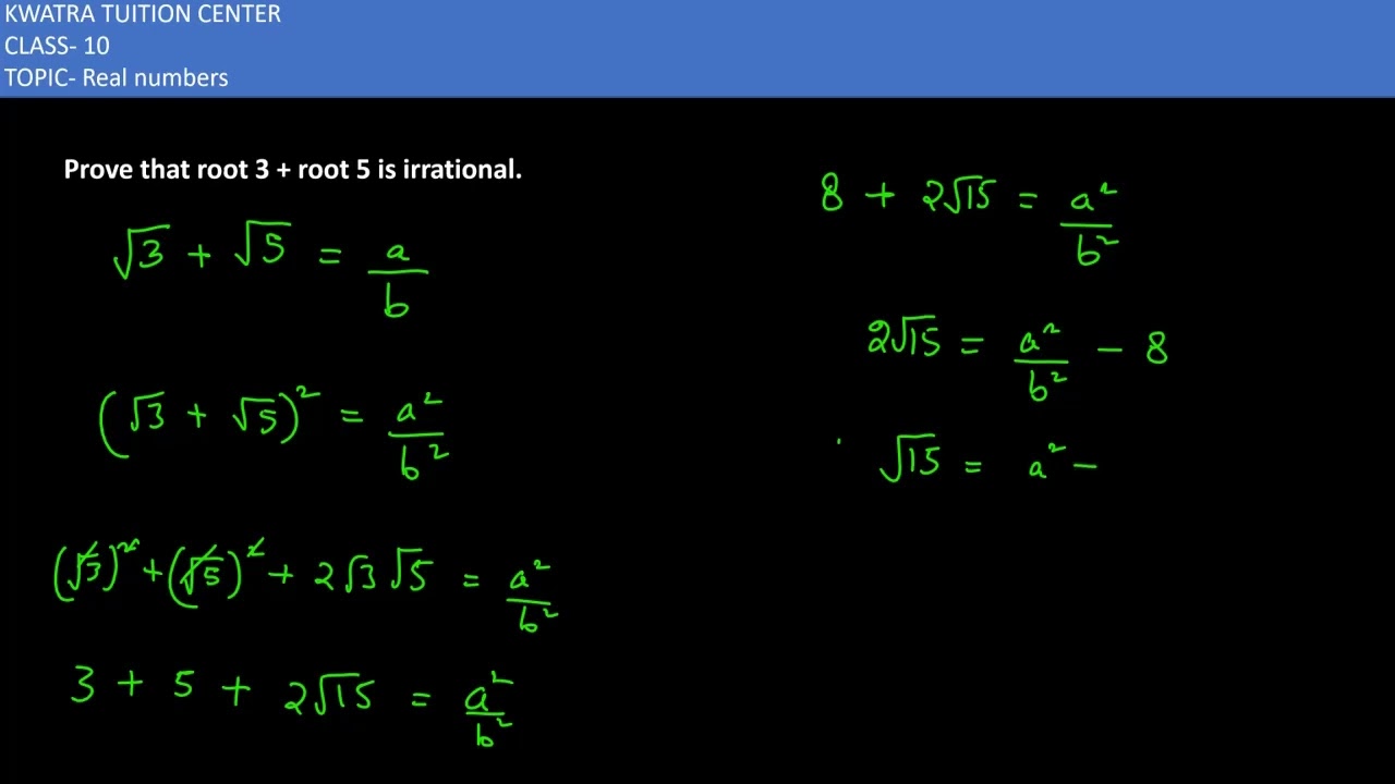Prove That Root 3 Root 5 Is Irrational YouTube Prove That Root 3 Root 5 Is Irrational YouTube