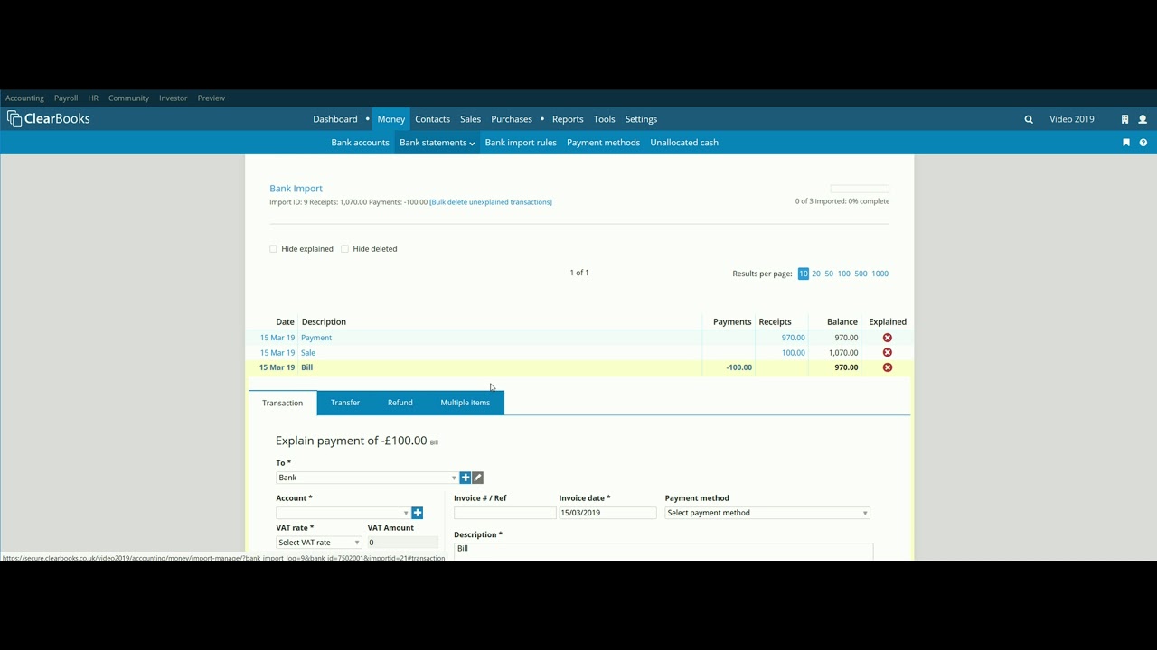 How to link a receipt on the Bank Explain screen to an invoice - YouTube