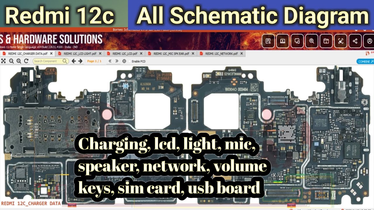 Mi Redmi Note 12c All Schematic Diagram, Charging Lcd light, lcd, mic ...