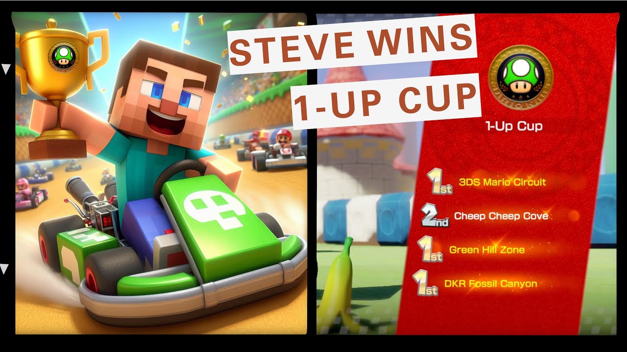 Steve from MINECRAFT wins 1-UP CUP in Mario Kart 8 Deluxe - YouTube