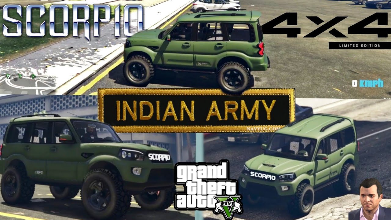 4x4 Army Scorpio S10 Army Green Colour Scorpio In GTA 5 Modified Army ...