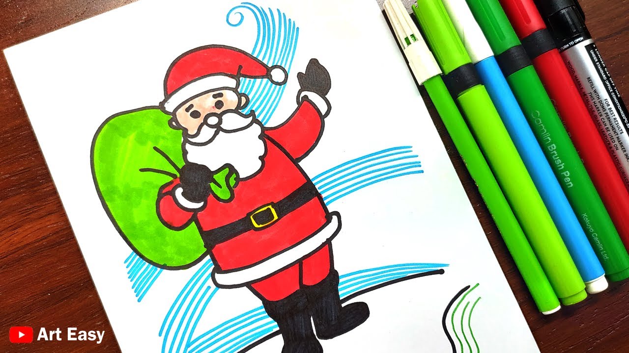 Santa Clause Drawing Easy || Brush Pen Drawing || Easy Drawing - YouTube