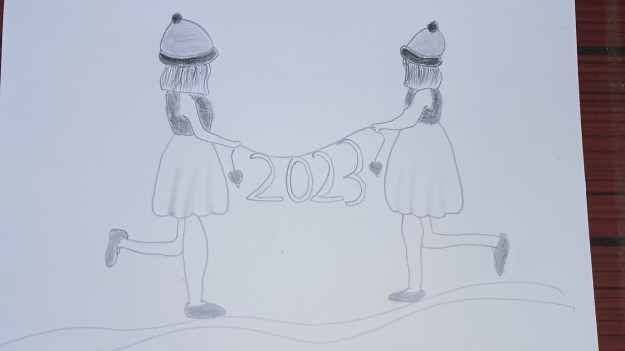 girl drawing 2023 || New year drawing || 2023 ki drawing room ...