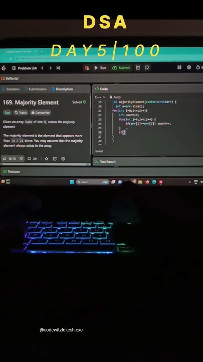 Day 5100 Learning Dsa👨‍💻did One Array Que Leetcode169majority Element Coding Dsa