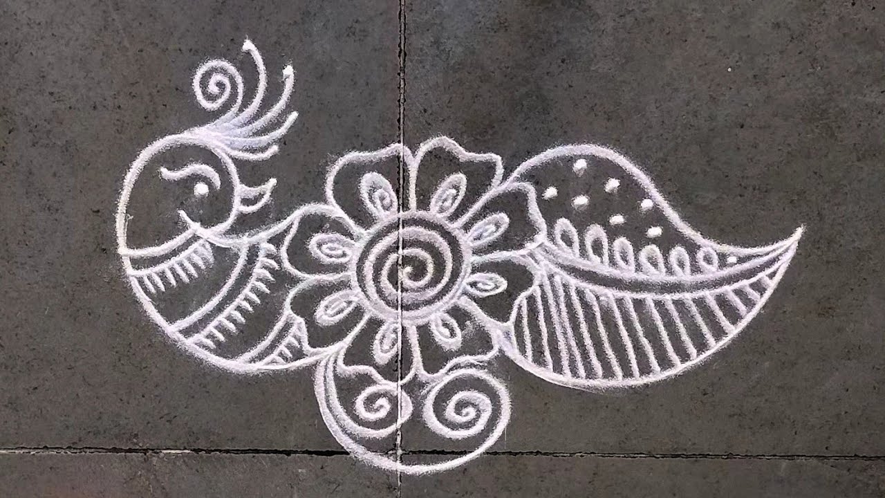 beautiful daily freehand rangoli|easy peacock rangoli designs|daily ...