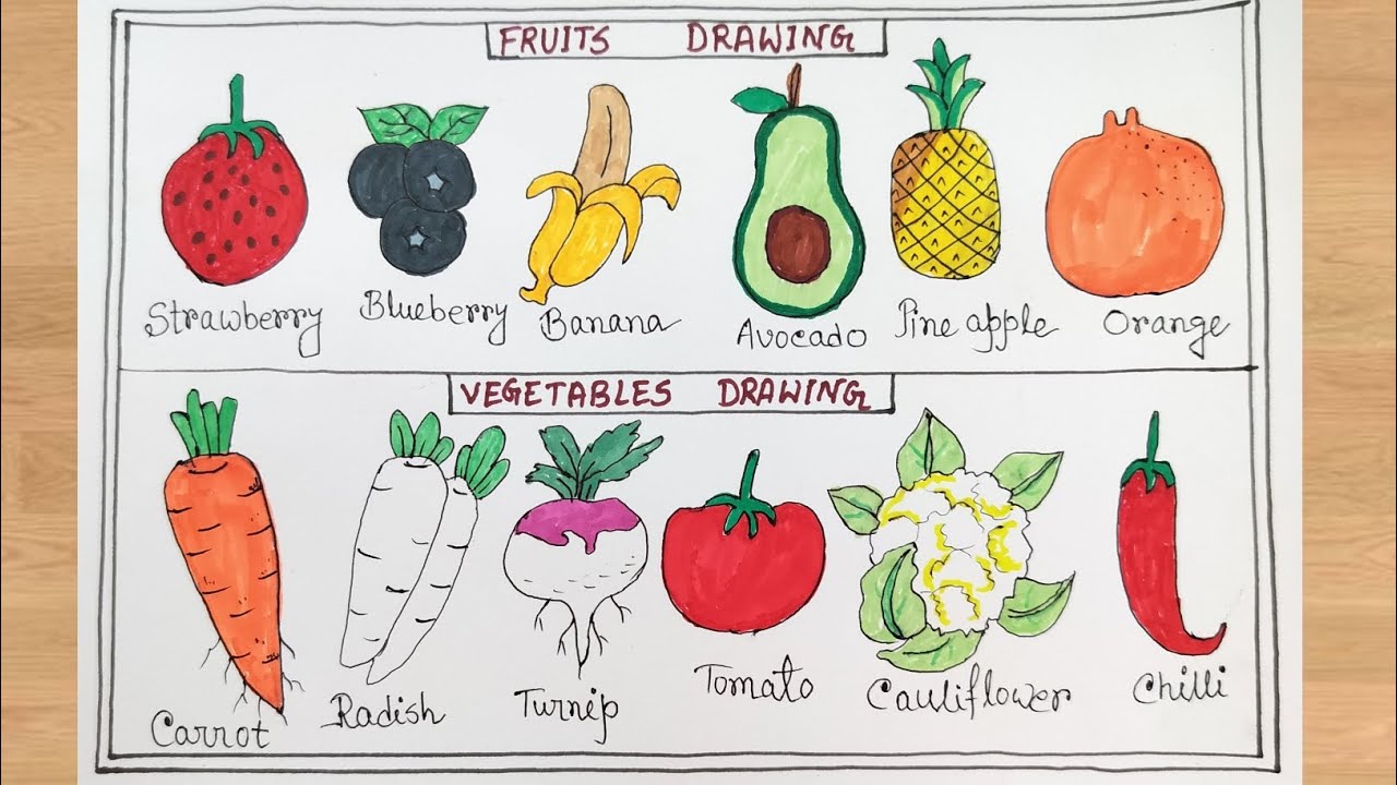How to draw fruits and vegetables/Different types of fruits and ...
