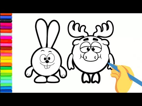 How to draw and color Smeshariki 2d krosh and losyh? #8 #cute #animals ...