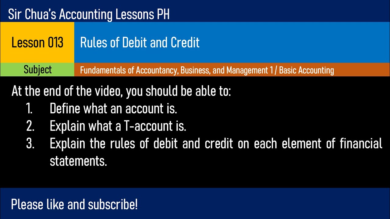 Lesson 013 - Rules of Debit and Credit - YouTube