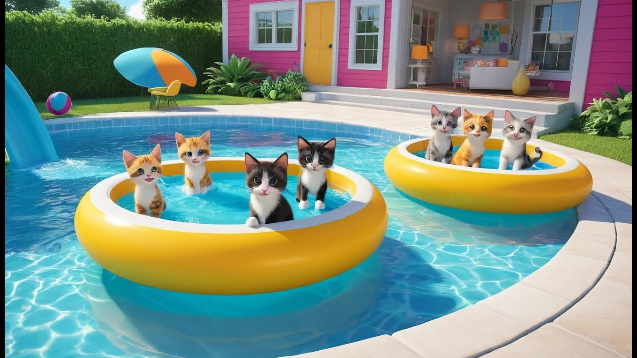 Six Silly Kittens Jumping in the Pool | Funny Cat Song for Kids | Rhyme ...