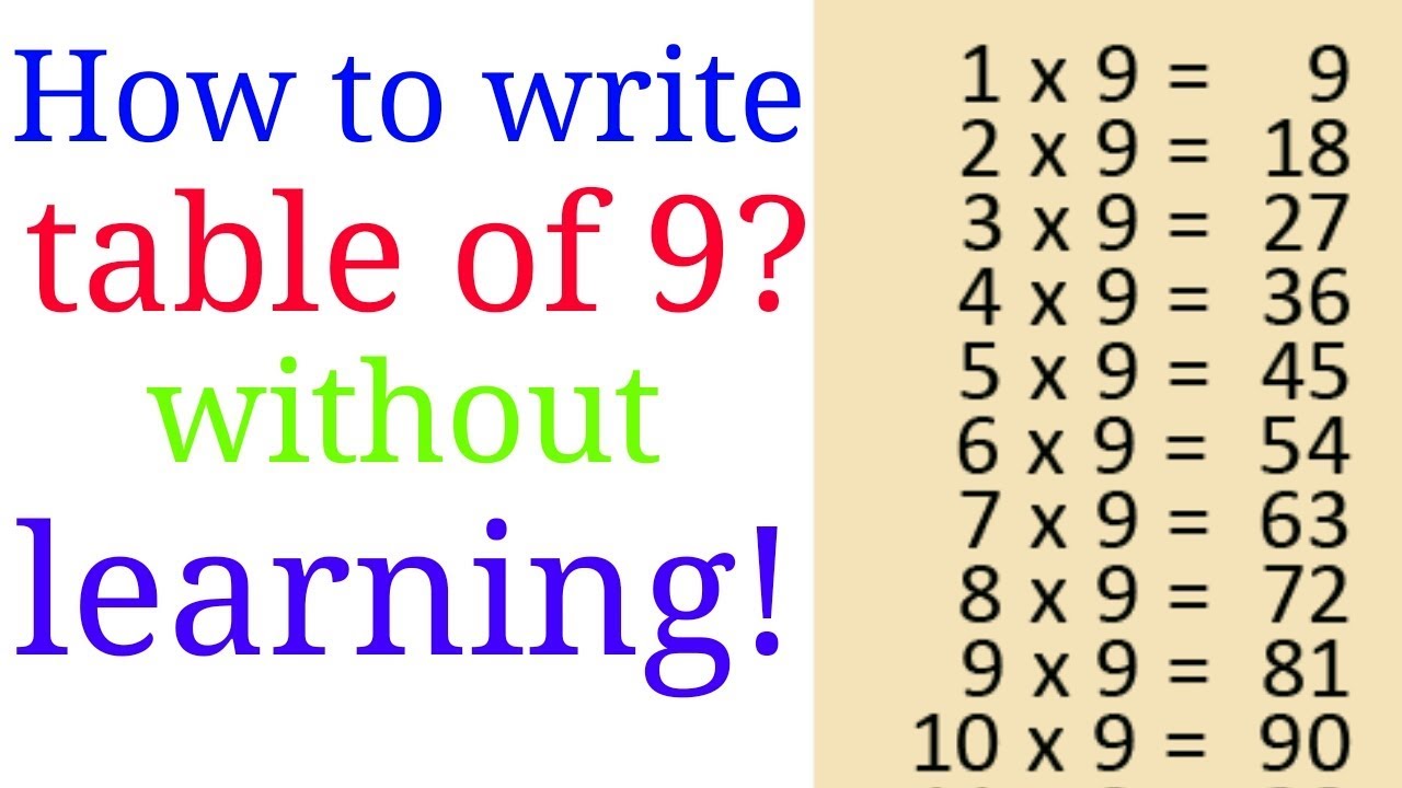 How to write table of 9 without learning || Maths hack. - YouTube