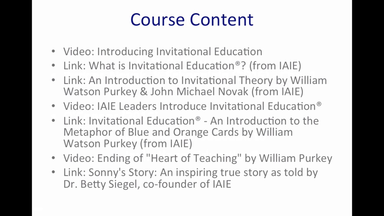 EDUC641: Introduction to Invitational Education® - Unit 1 Overview ...