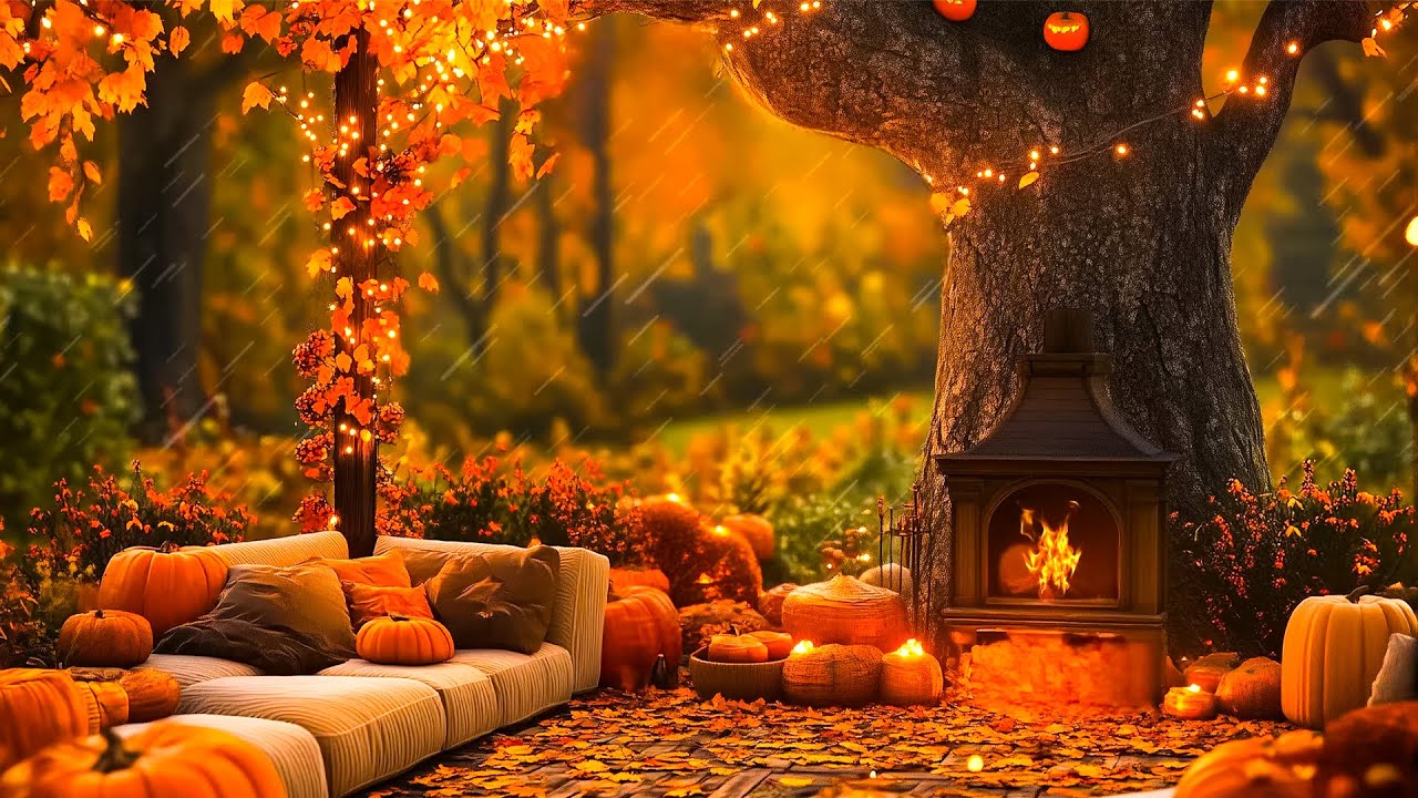 Relaxing Autumn Halloween Atmosphere on the Porch 🍂 | Pumpkins ...