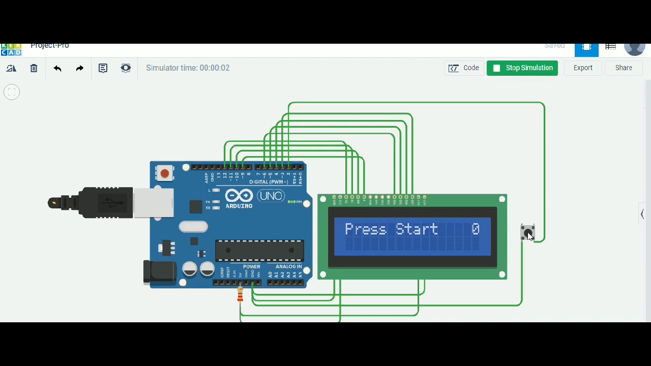 Jump Game with 16*2 LCD screen in tinkercad - YouTube