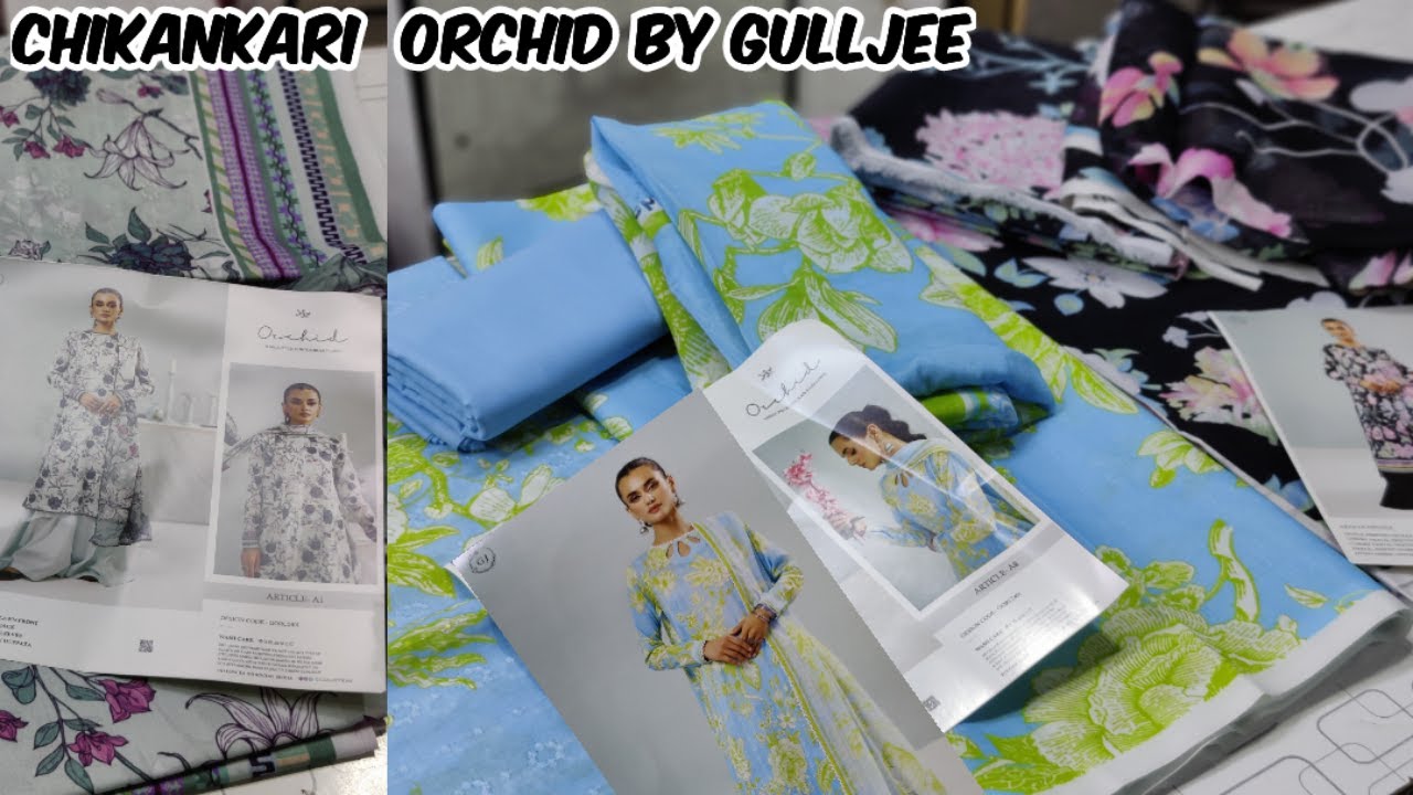 Chikankari Orchid Gulljee | Pure Bamber Cheifon | Frant Chikankari Orchid Sheen Gulljee fabric ...