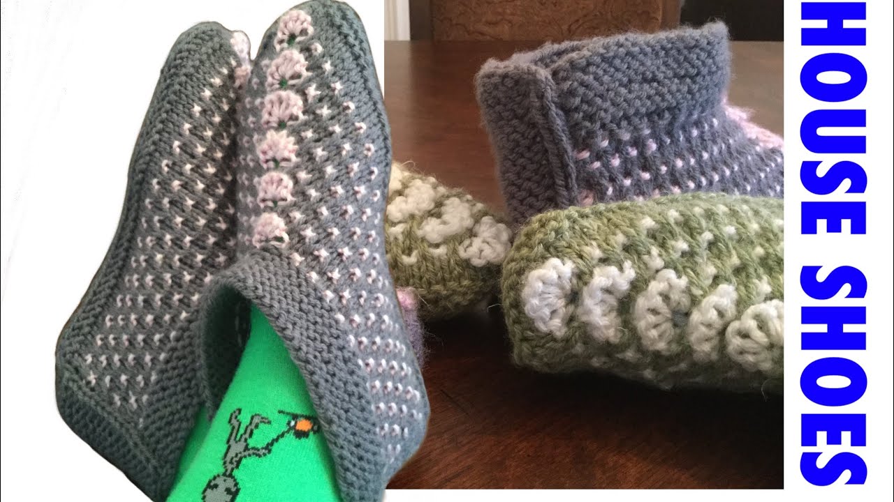 KNIT very cute house shoes, slippers. Knitting with 2 Colors (yarn size ...