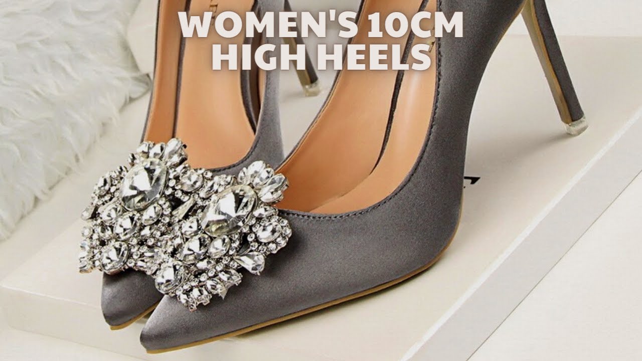 Women's 10Cm High Heels, Elegant Crystal Pink Silk Blue Stone High ...