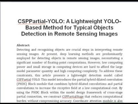CSPPartial YOLO A Lightweight YOLO Based Method for Typical Objects Detection in Remote Sensing ...