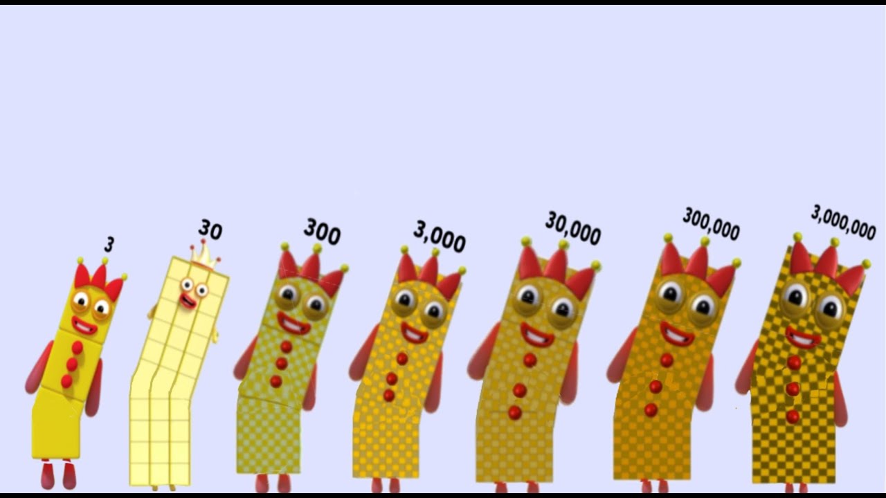 Numberblocks 3 to 3000000 move and speak slowly - YouTube