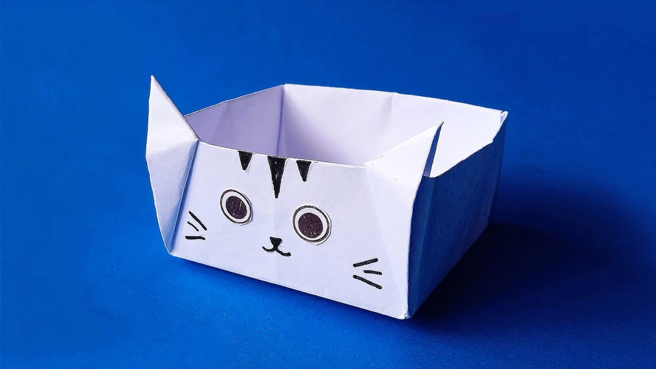Origami kotak bentuk kucing | Origami cat box | DIY paper craft - YouTube